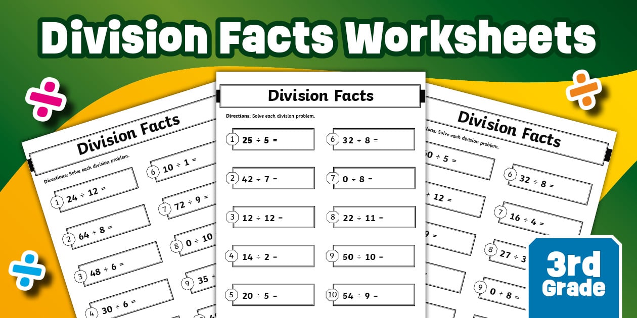 Third Grade Division Facts Worksheets