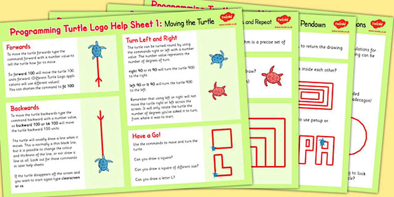 Programming Turtle Logo Help Sheets (teacher made) - Twinkl