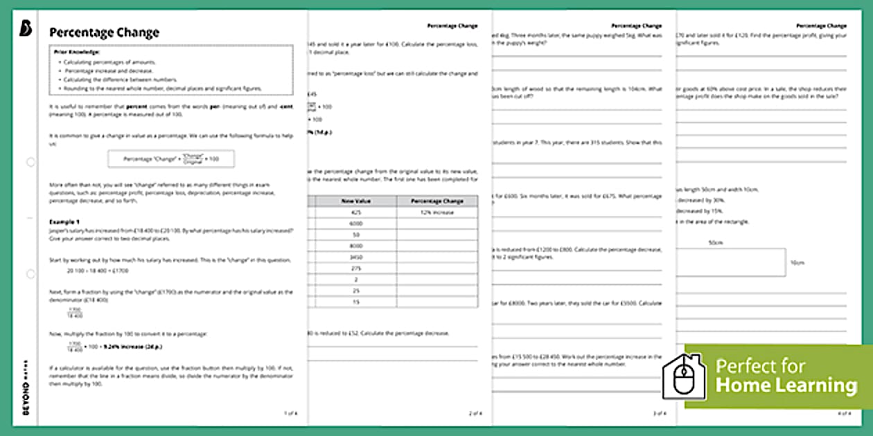 👉 Percentage Change Worksheet | KS3 Maths | Beyond Secondary