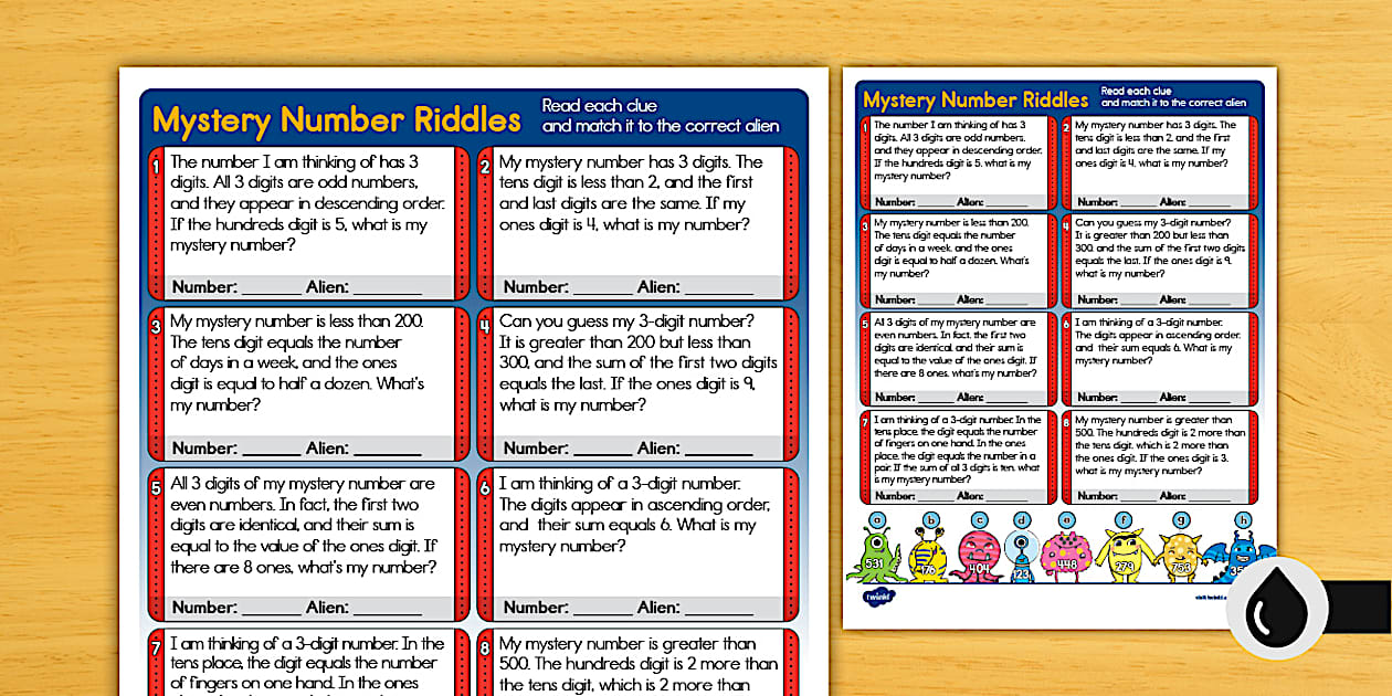 Alien Mystery Number Place Value Riddles (teacher made)