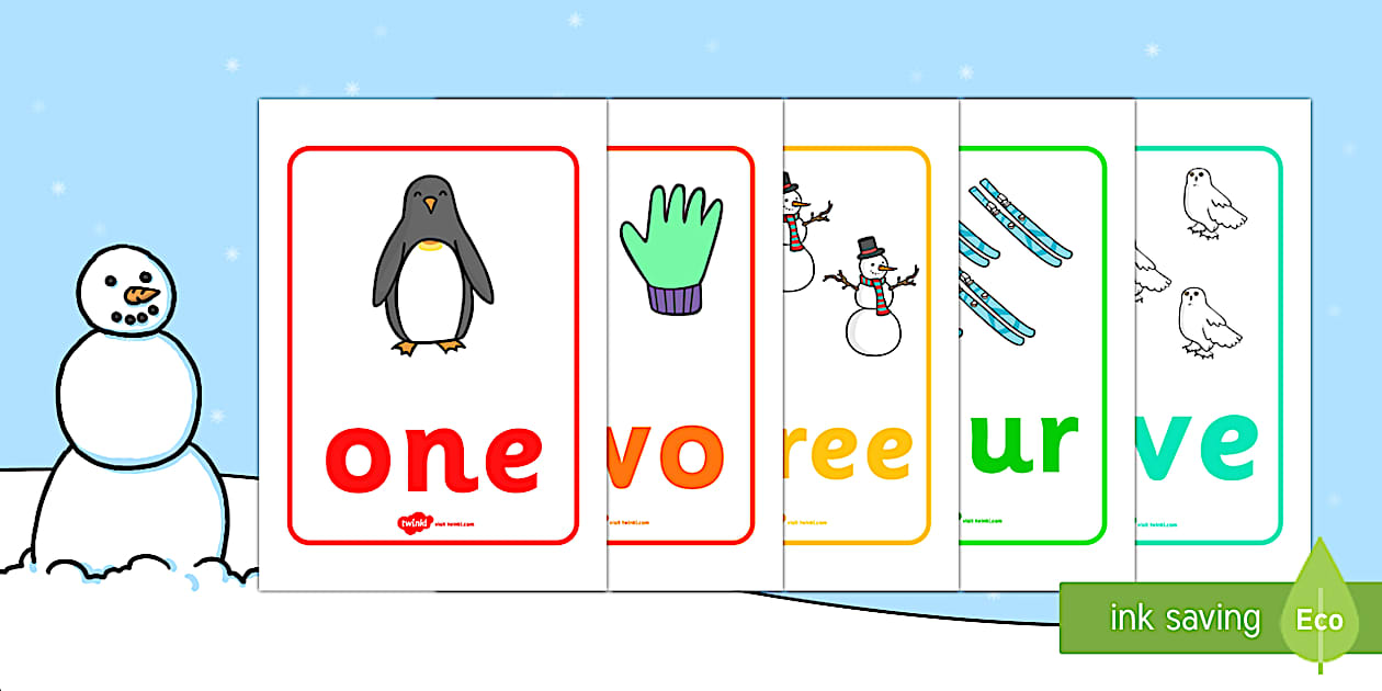 Winter Themed Number Posters with Words (1-20) - Twinkl