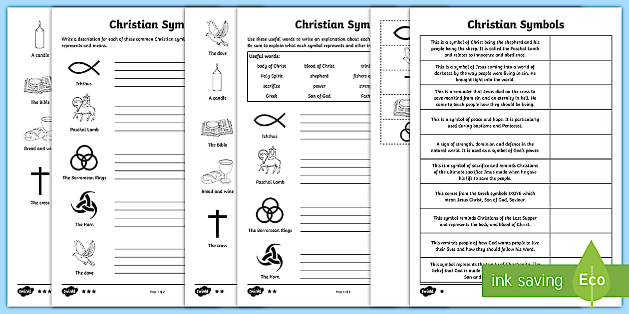 Middle Ability KS2 Christian Symbols Differentiated Worksheets