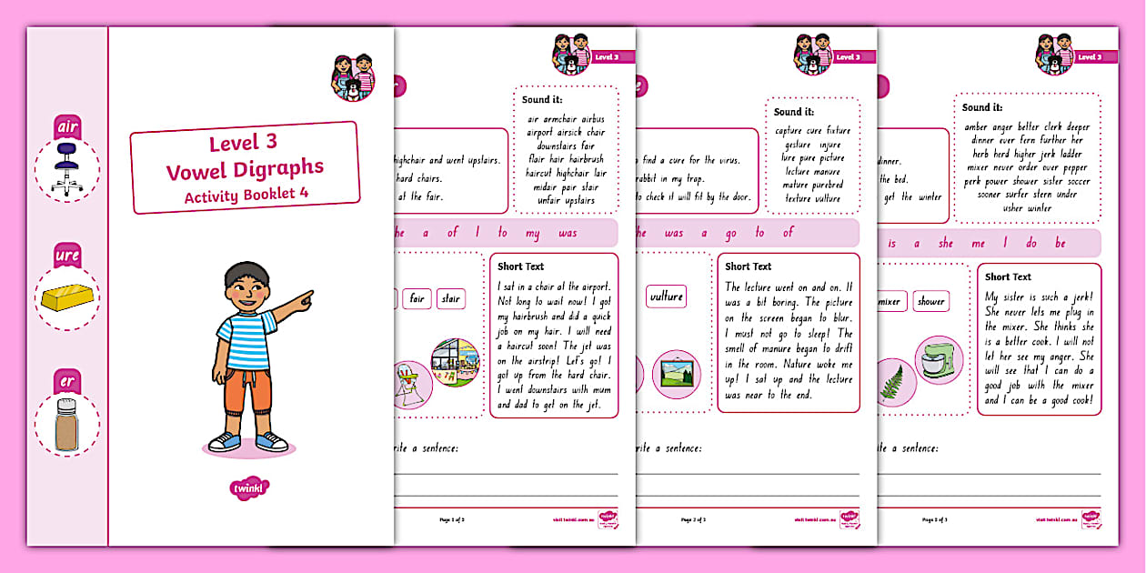 Level 3 Phonics Vowel Digraph Booklet 4 - Twinkl