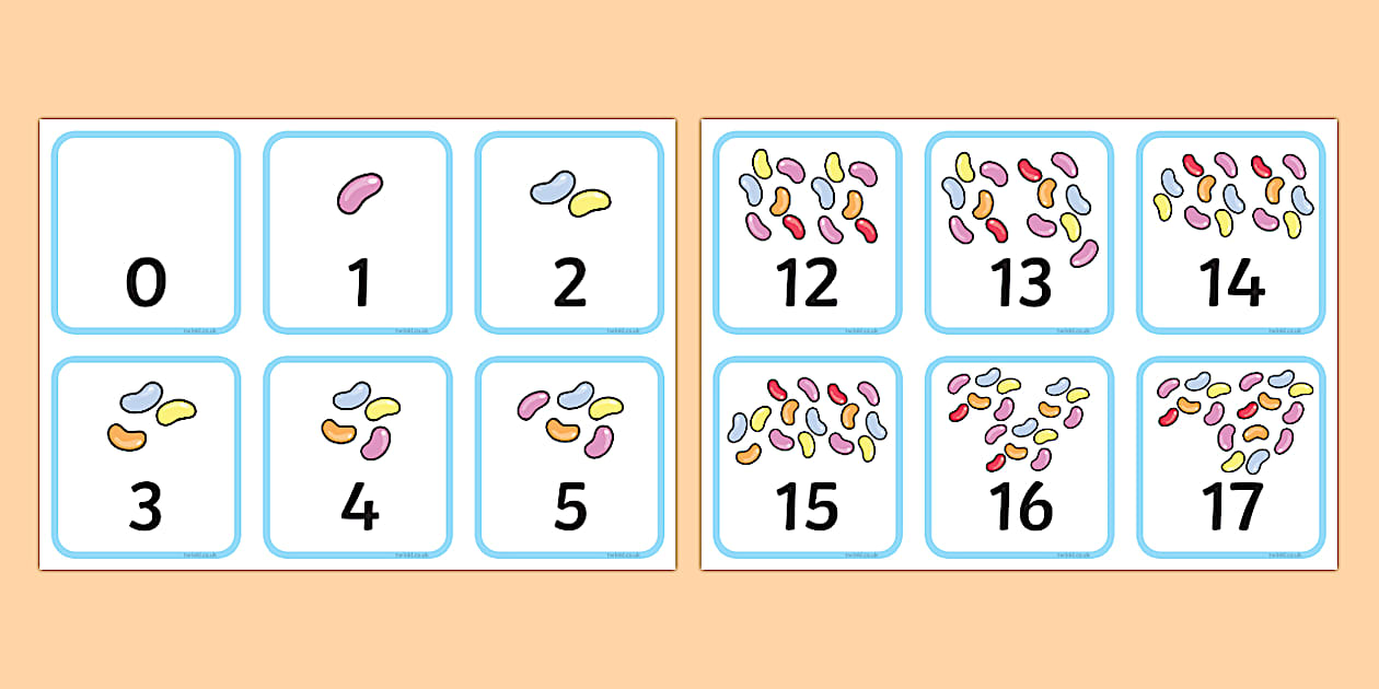 Jelly bean 0-20 number cards (Teacher-Made) - Twinkl