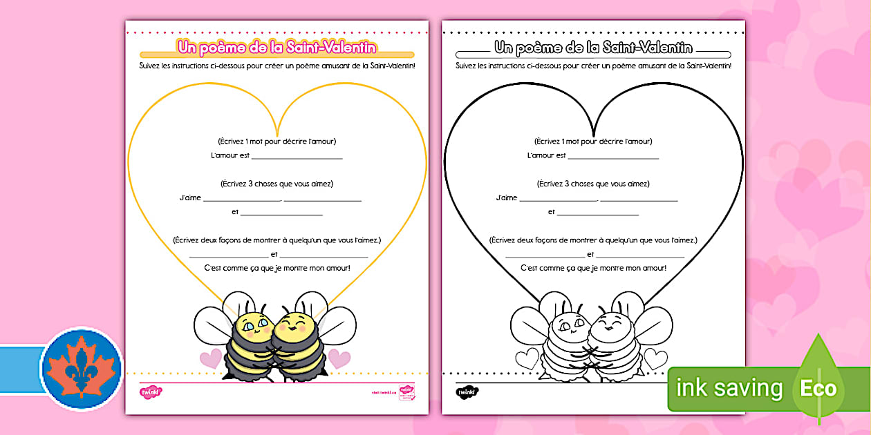 Valentine's Day Poetry Writing Activity French