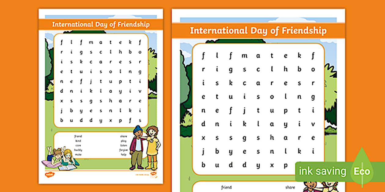 International Day of Friendship Years F-2 Word Search