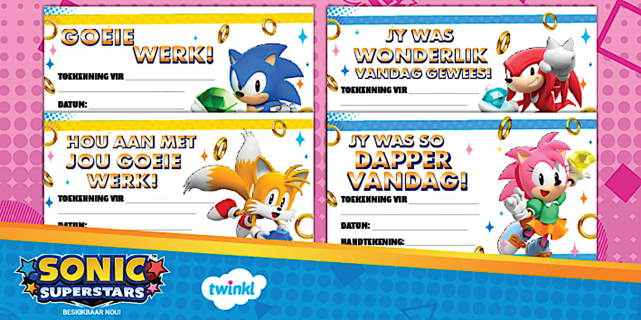 Sonic: Toekenning Sertifikate (Teacher-Made) - Twinkl