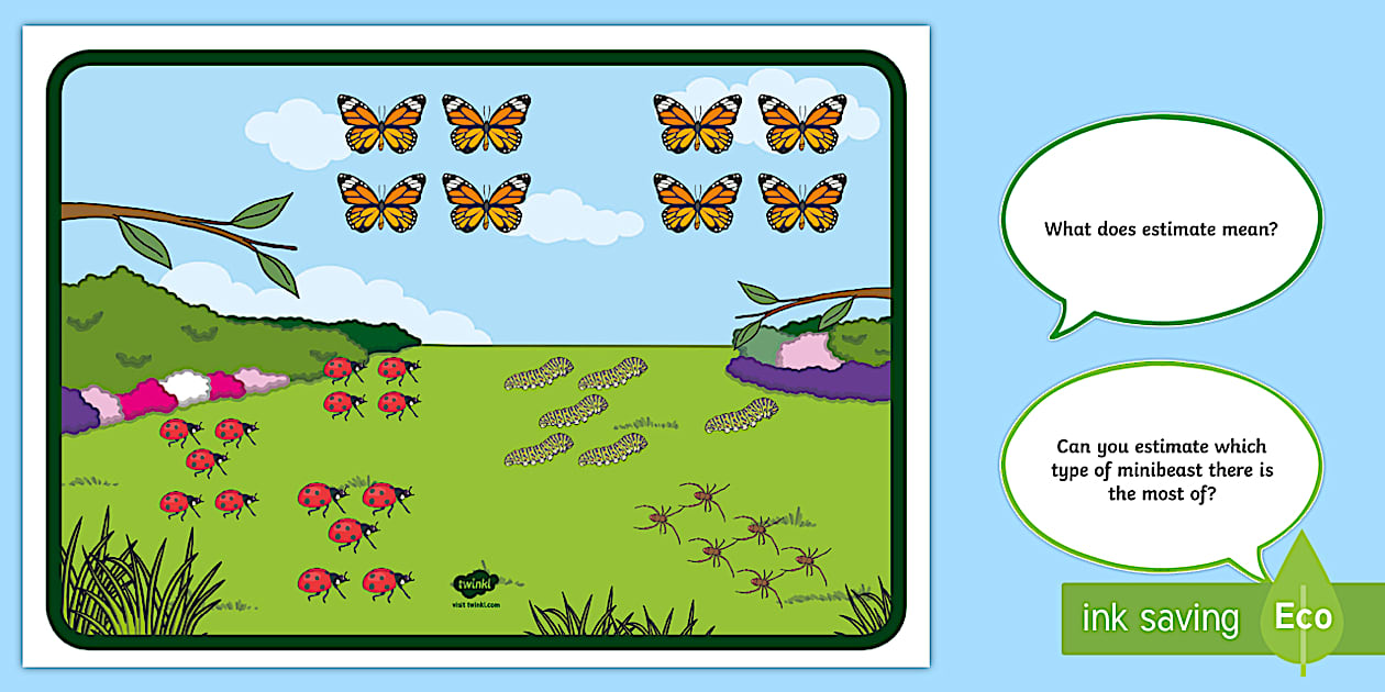 Minibeast Estimation Poster and Speech Bubbles - Twinkl