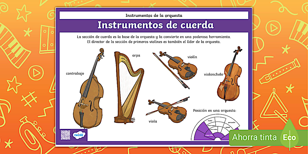 Póster: Instrumentos de cuerda (Teacher-Made) - Twinkl