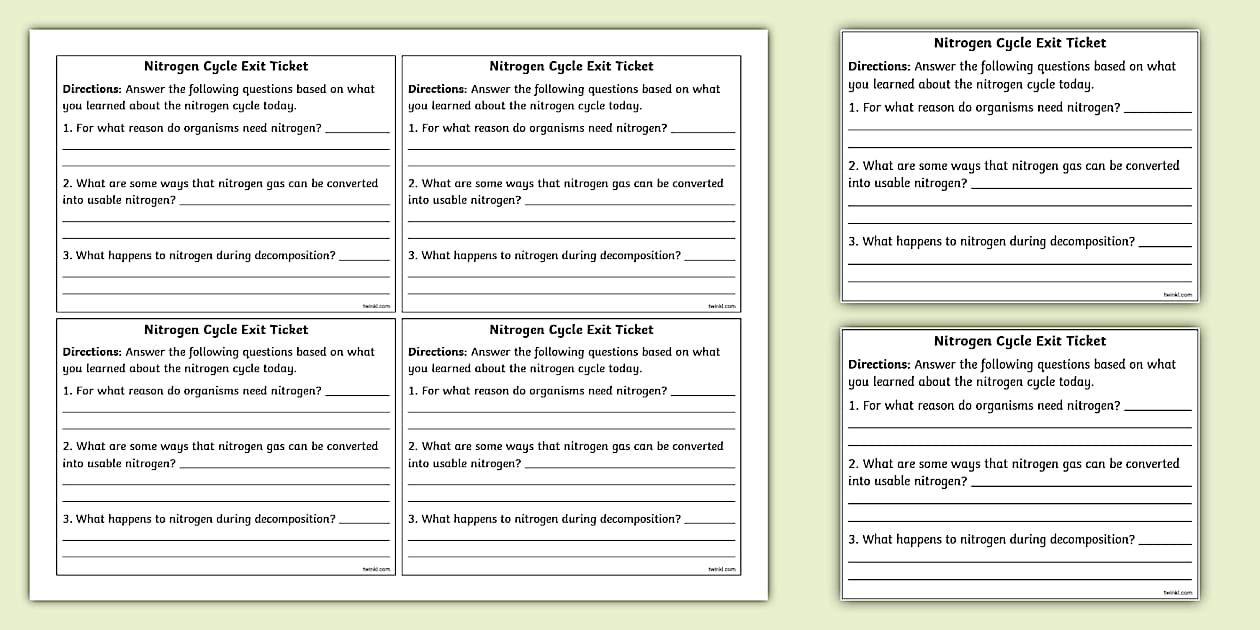 Nitrogen Cycle Science Exit Ticket for 6th-8th Grade
