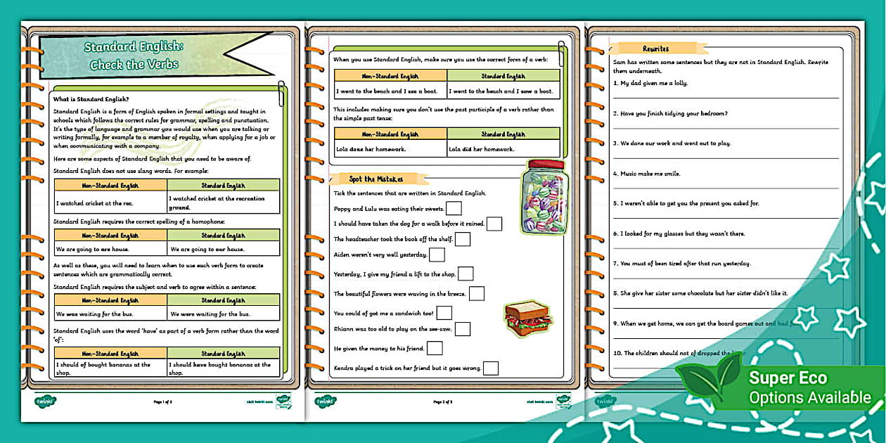 Standard English: Check the Verbs (Ages 8 - 9)