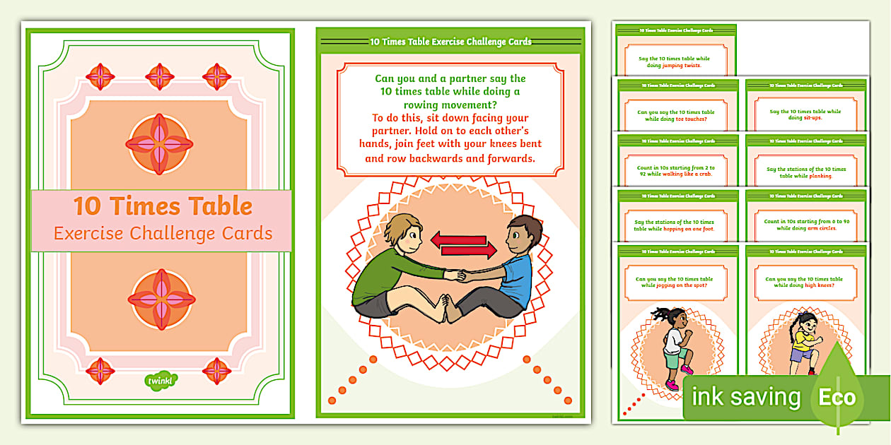 10 Times Table Exercise Challenge Cards (Teacher-Made)