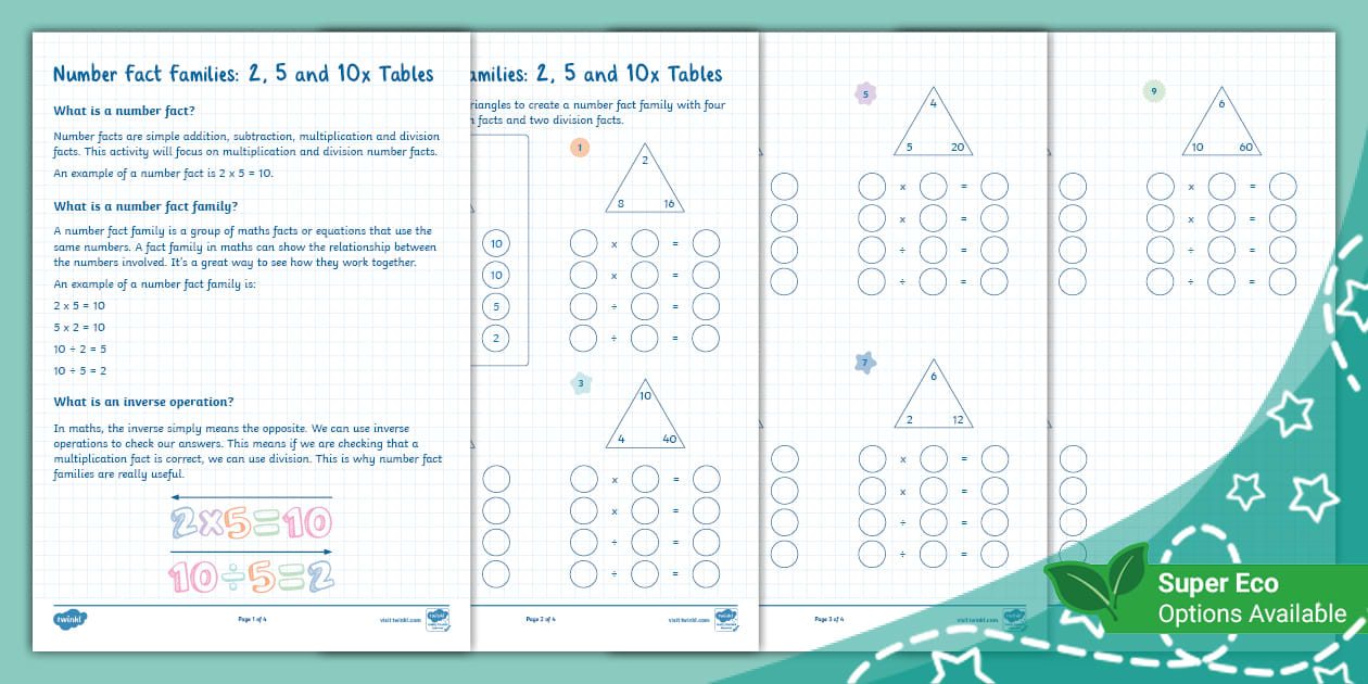 Number Fact Families: 2, 5 and 10x Tables (Ages 6 - 7)