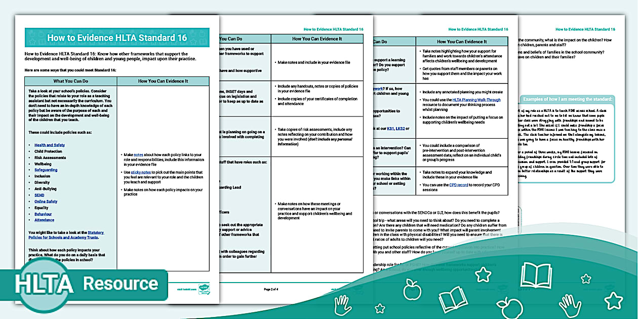 How to Evidence HLTA Standard 16 (teacher made) - Twinkl
