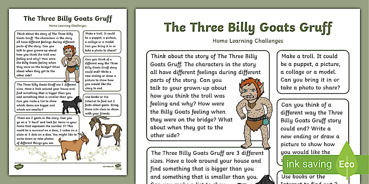 The Three Billy Goats Gruff Home Learning Challenges FS2