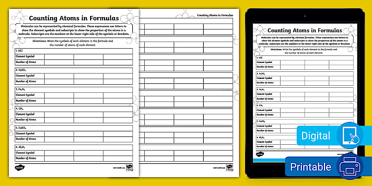 Counting Atoms Worksheet | Resource | Twinkl USA - Twinkl