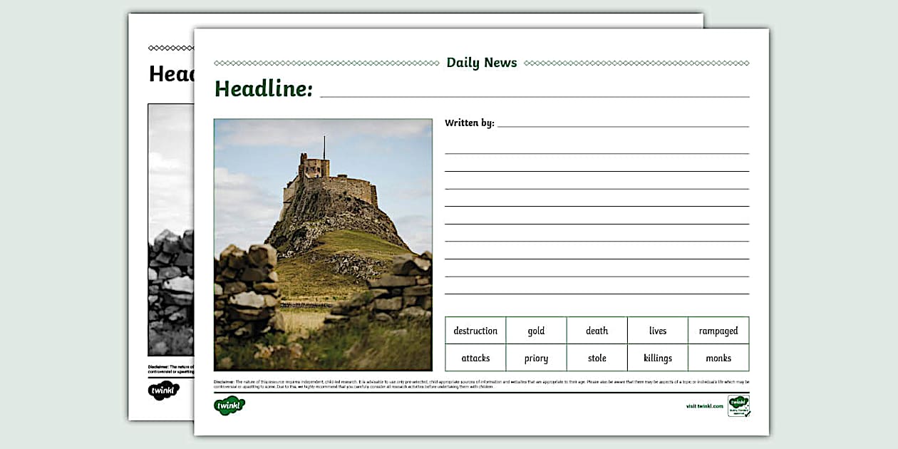 Viking Attack on Lindisfarne Newspaper Writing Template