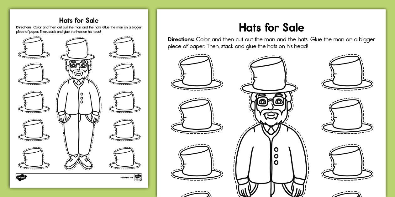 Early Childhood Hats for Sale Cut and Paste Activity