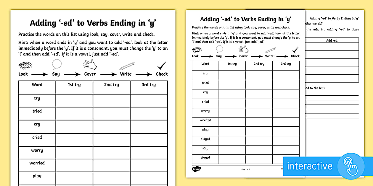 Spelling: Adding ‘-ed’ to Verbs Ending in ‘y’ Ages 6 - 7