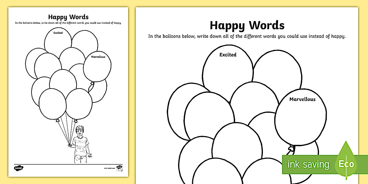 Happy Words Worksheet / Worksheet (teacher made) - Twinkl