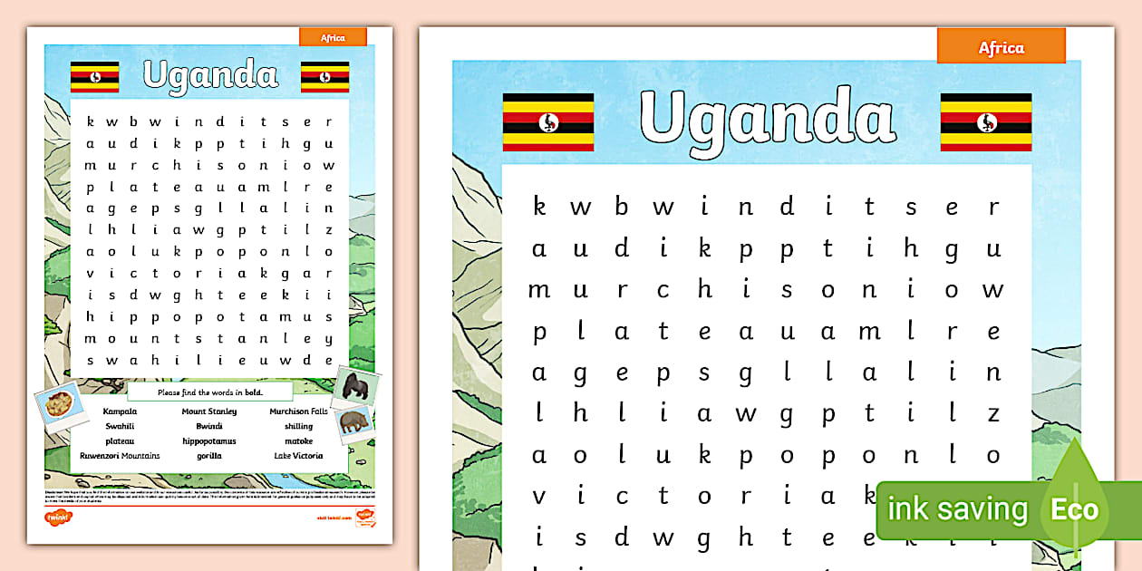 KS2 Uganda Word Search - Africa - Geography - Twinkl