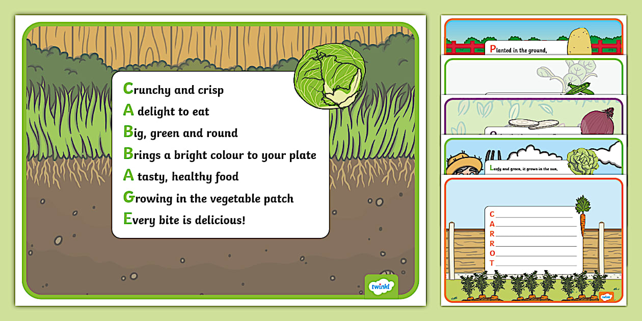 Vegetables Acrostic Poems Pack (teacher made) - Twinkl