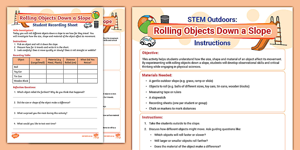 STEM Outdoors: Rolling Objects Down a Slope (teacher made)