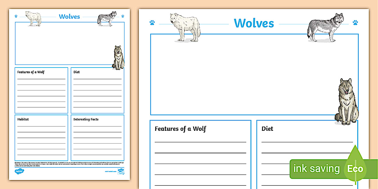 Wolf Fact File Template,wolf,wolves (teacher made) - Twinkl