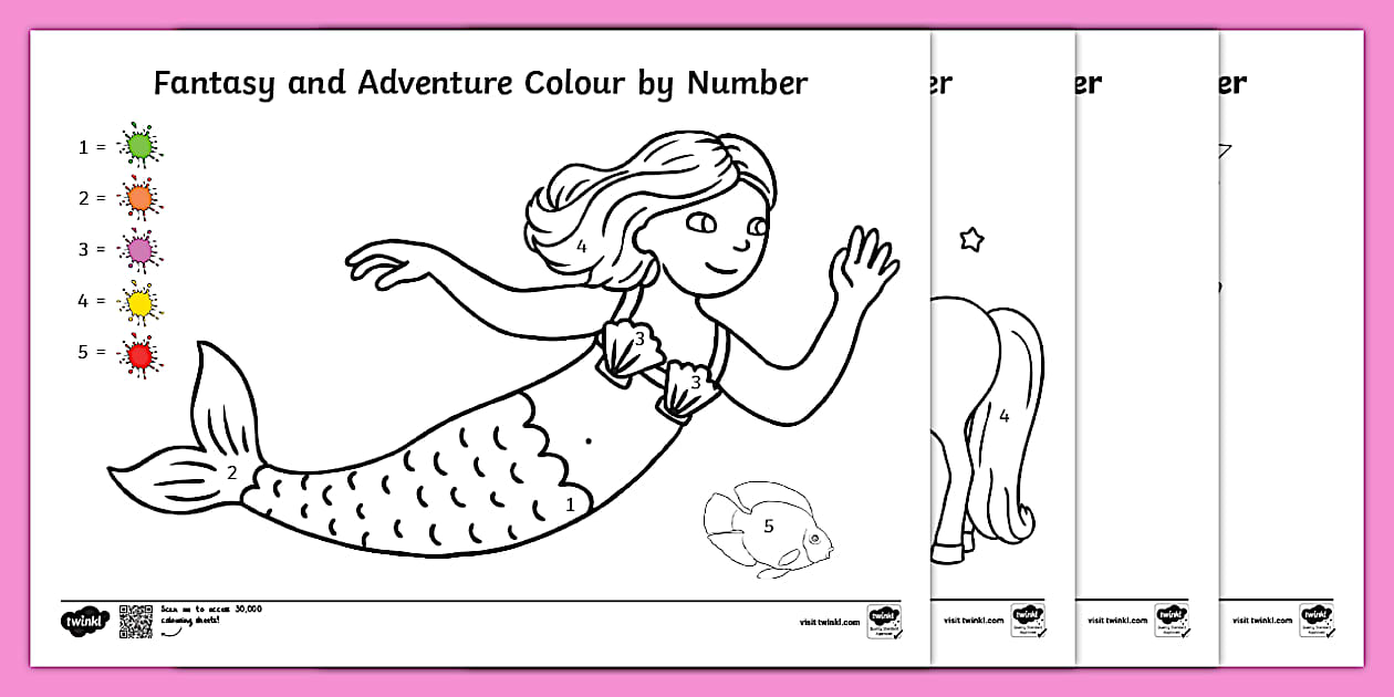 EYFS Fantasy and Adventure Colour by Number Worksheets