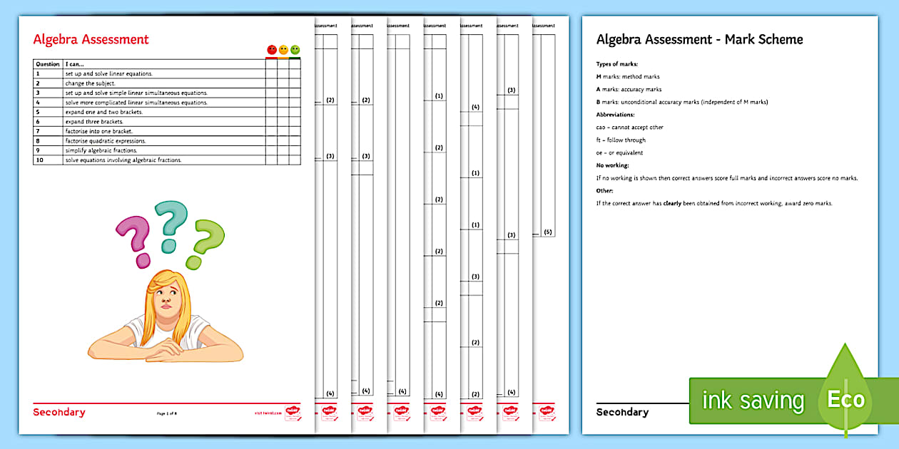 GCSE Half Term 1: Algebra Unit Assessment Pack - Twinkl