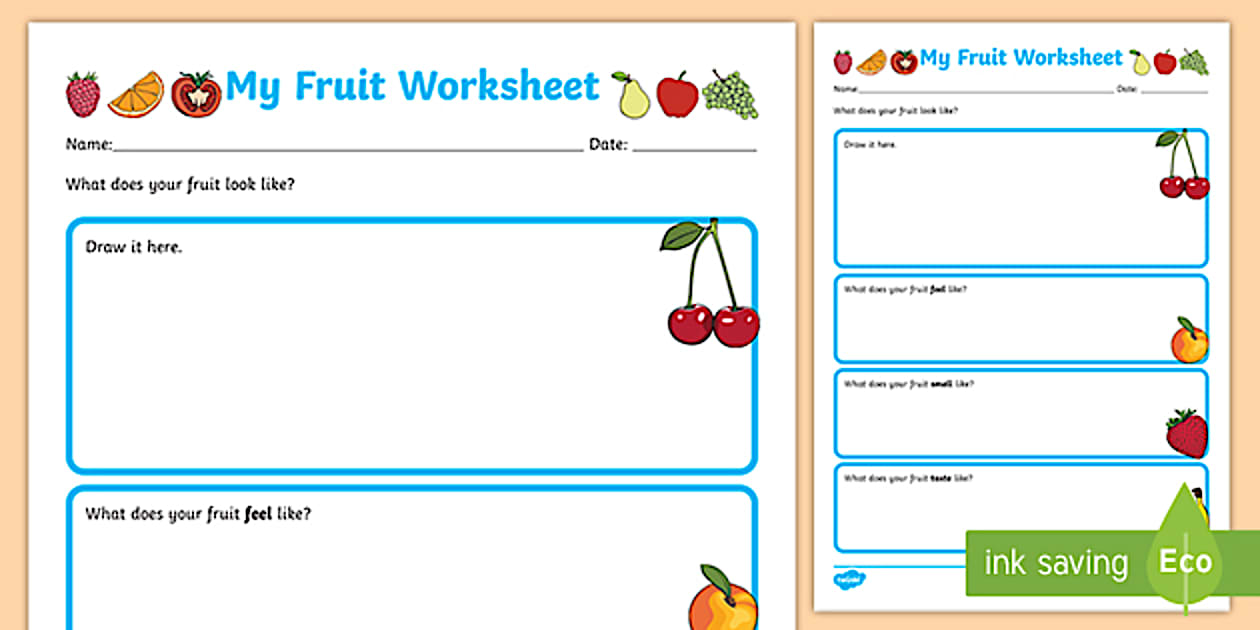 Fruits Description Worksheet (teacher made) - Twinkl