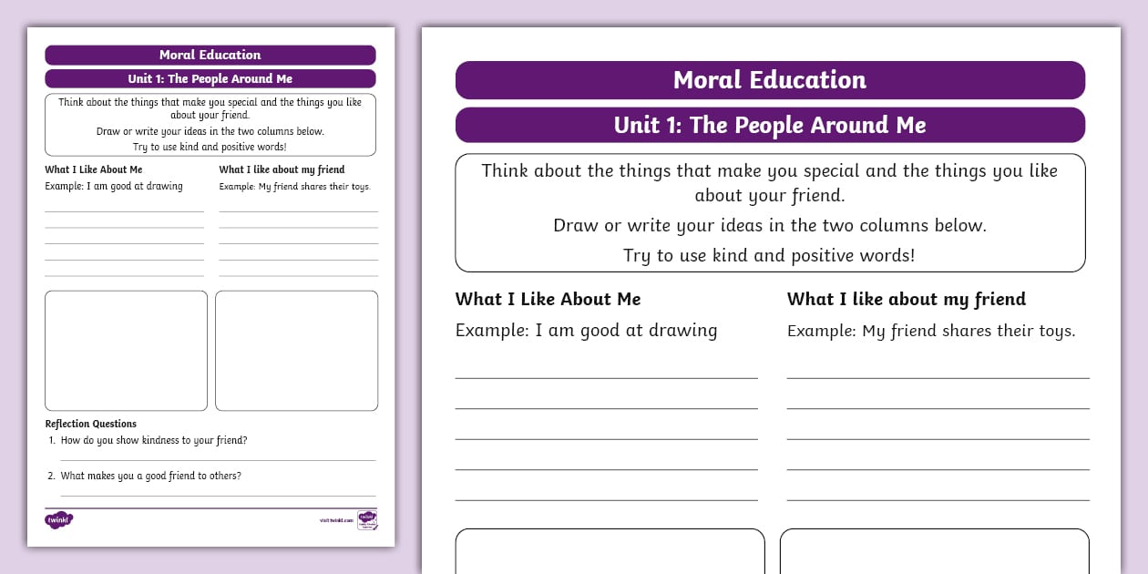 What I like About Me and My Friend Worksheet