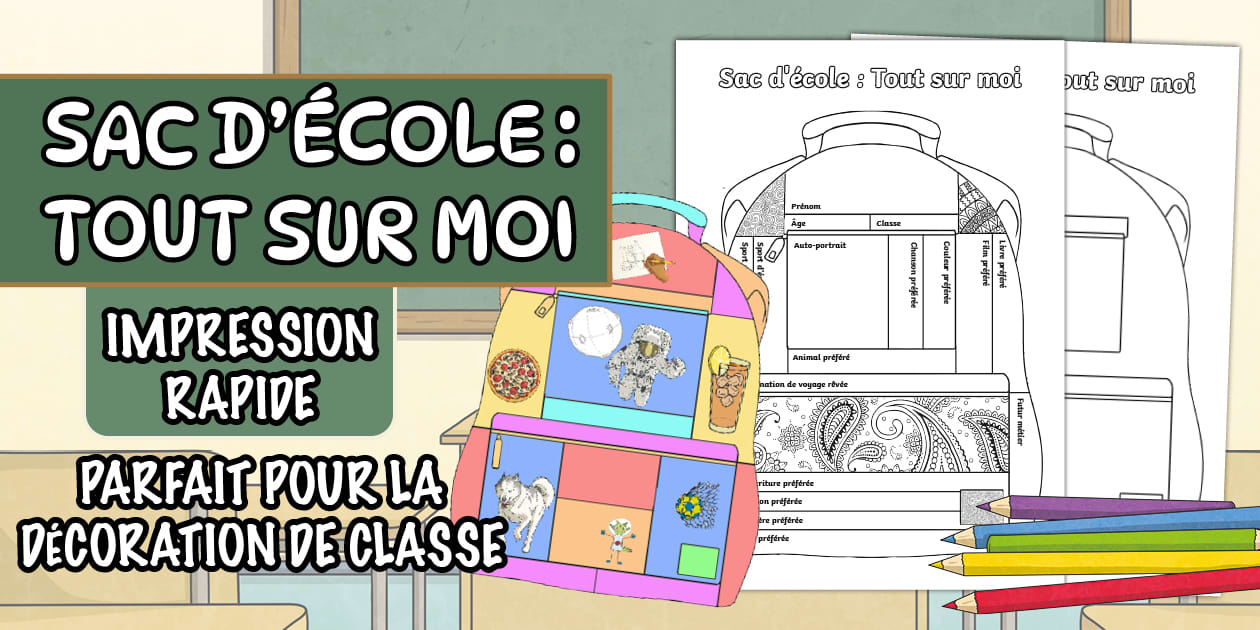 Sac d'école : Tout sur moi - Twinkl Français - Twinkl