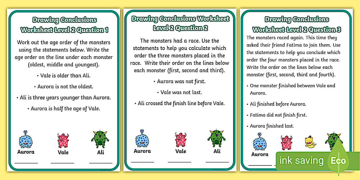 Logical Thinking - Drawing Conclusions with Monsters Level 2 Worksheet
