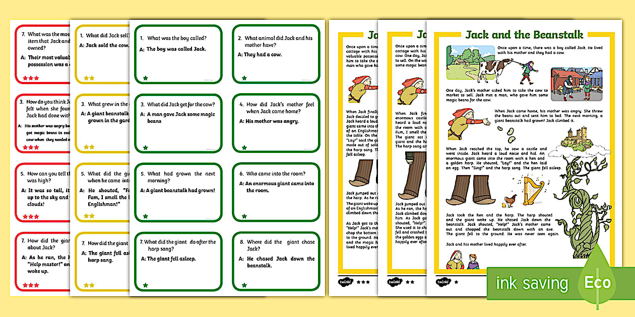 Jack and the Beanstalk Differentiated Story and Comprehension Question ...