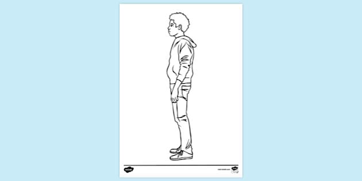 Boy Standing Sideways Colouring Sheets | Colouring Pages