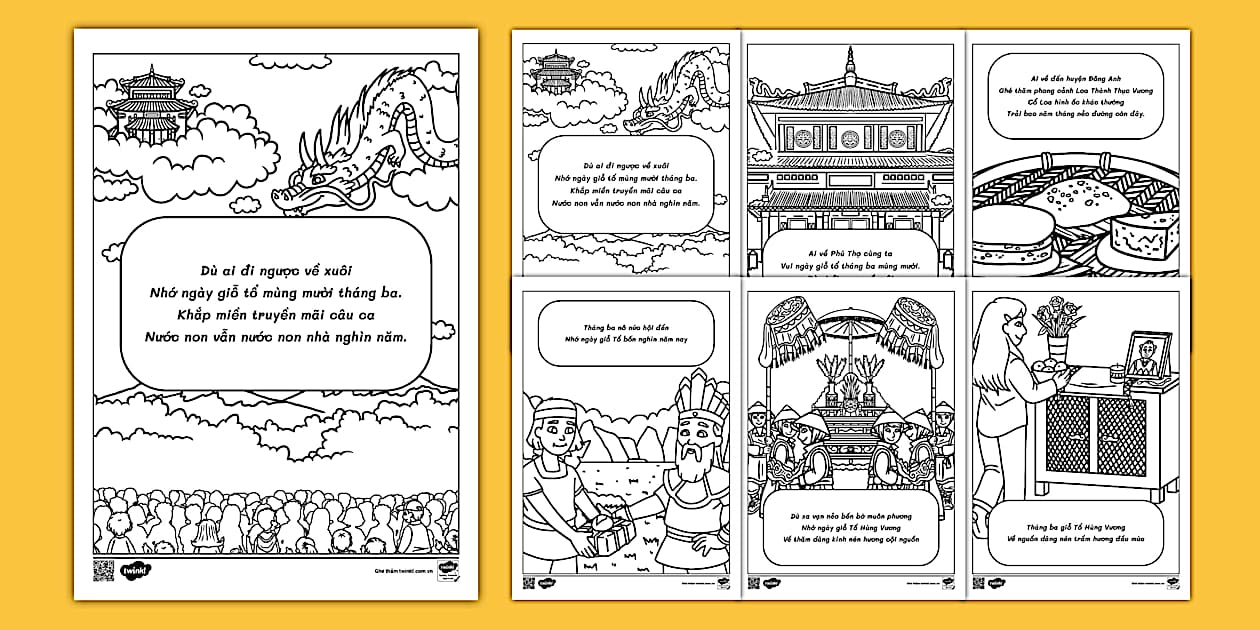 Tổng Hợp Tranh Tô Màu Ca Dao Chủ Đề Giỗ Tổ Hùng Vương