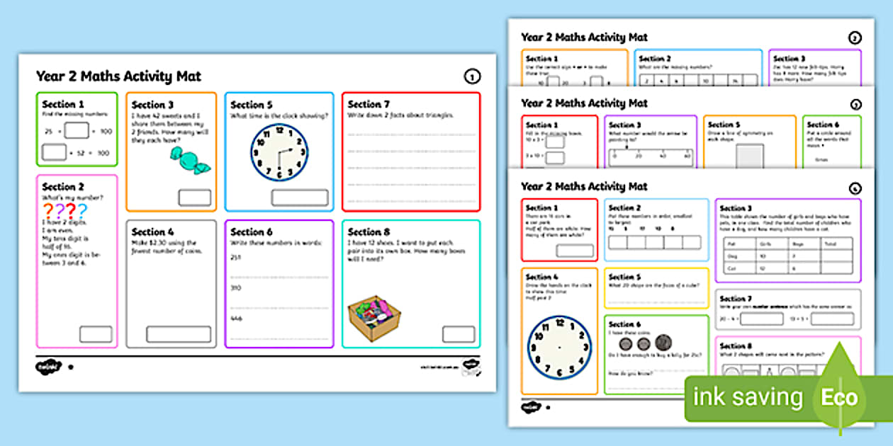 Year 2 Revision Maths Activity Mats (teacher made) - Twinkl