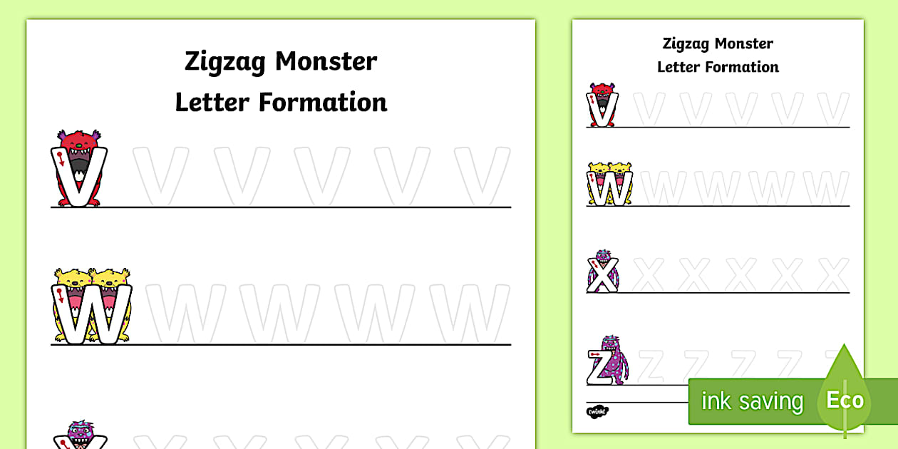 Cursive Zigzag Monster Letter Formation Worksheet - Twinkl