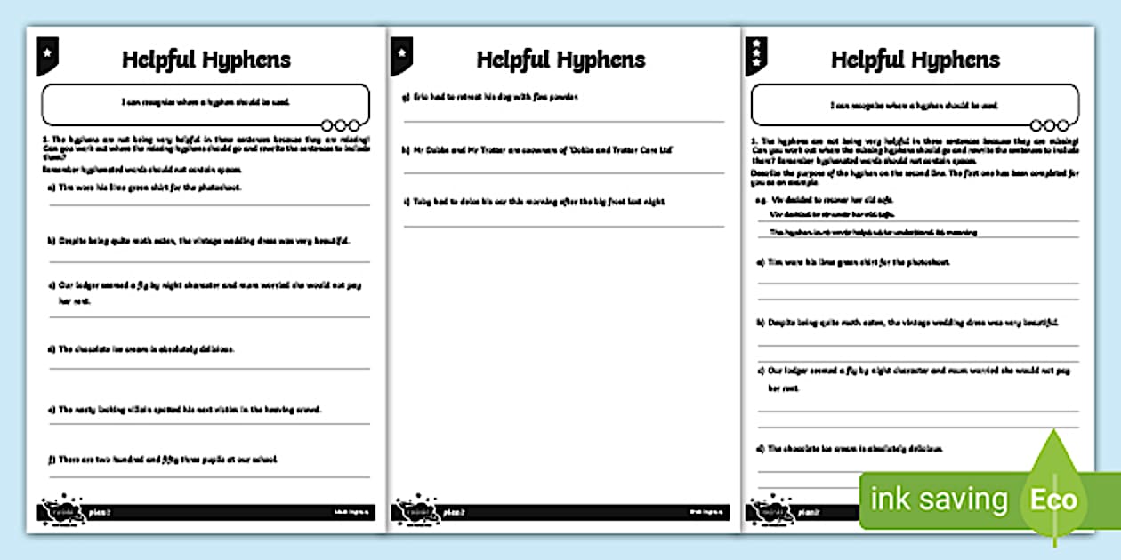 Helpful Hyphens Differentiated Worksheet / Worksheet Pack