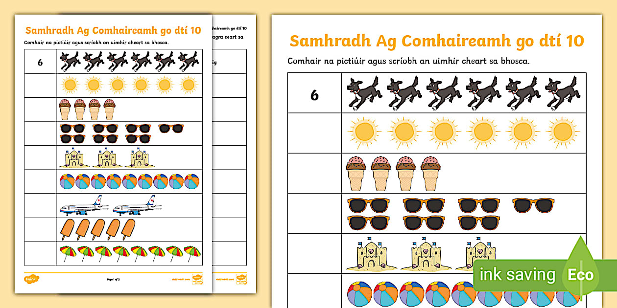 Samhradh Ag Comhaireamh go dtí 10 Difreáilte - Twinkl