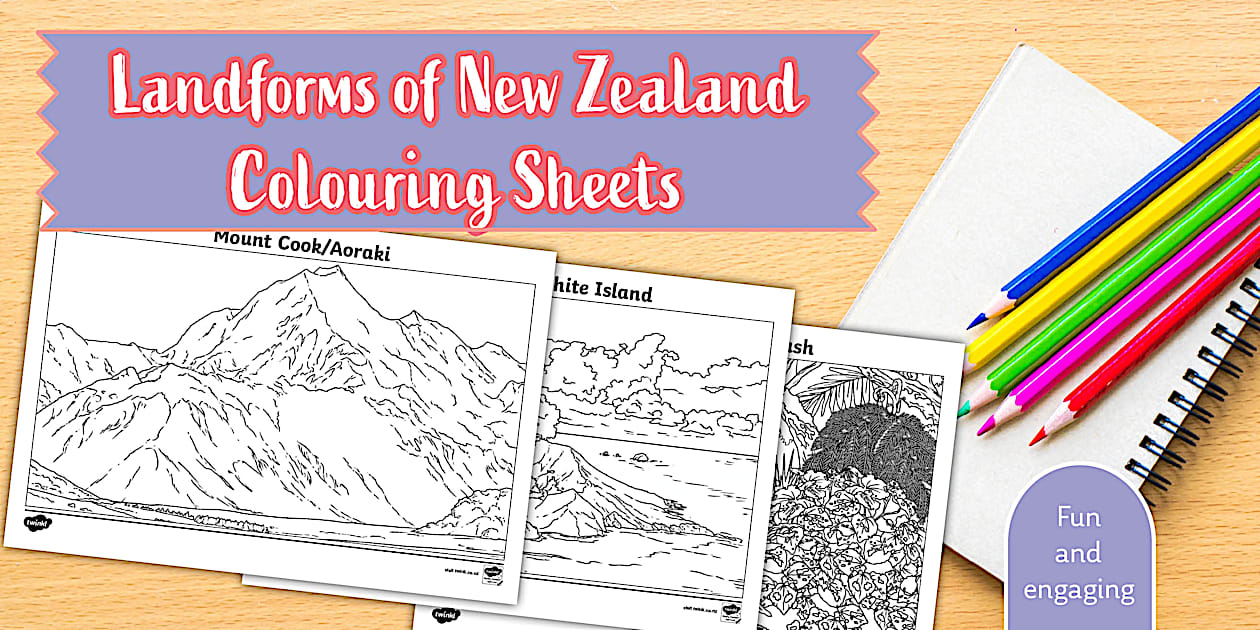 Landforms of New Zealand Colouring Sheets