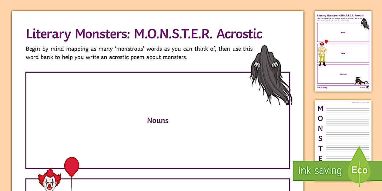 Literary Monsters: Monster Acrostic Worksheet - Twinkl