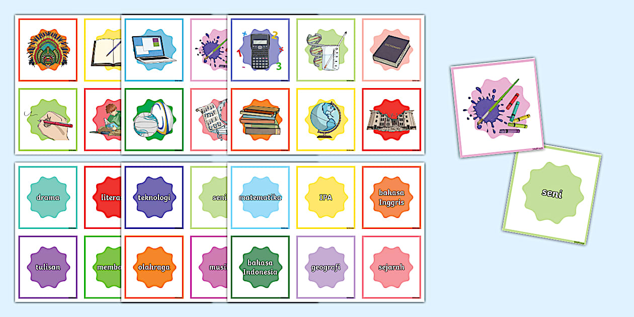 School Subjects Matching Cards Indonesian