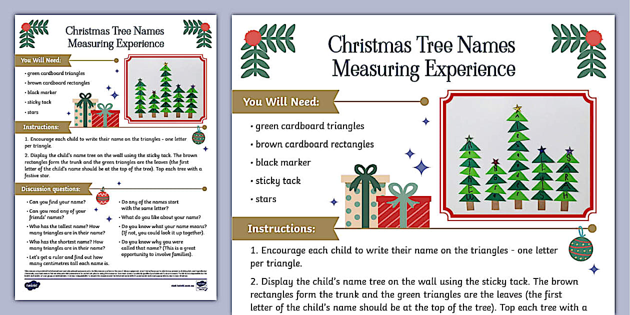 Christmas Tree Names Measuring Experience (teacher made)