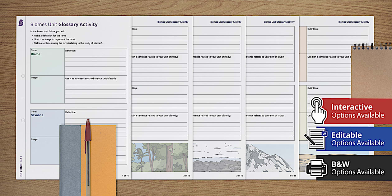 Biomes Unit Glossary Activity (teacher made) - Twinkl