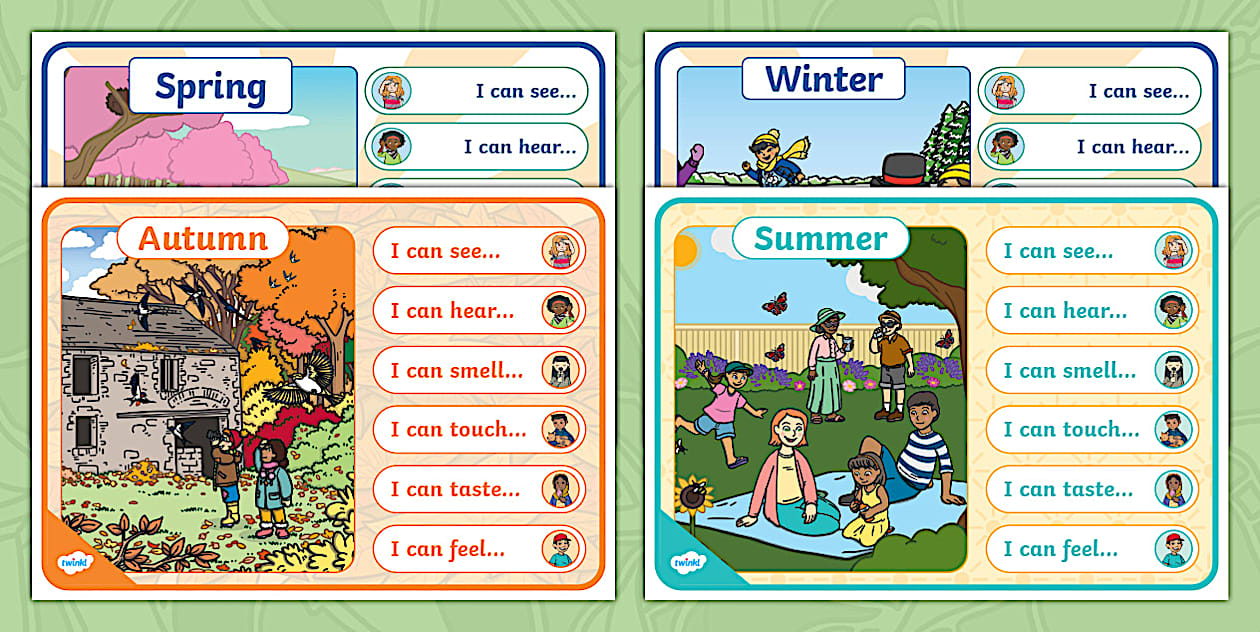 Seasons Senses Display Posters Resource Pack (teacher made)