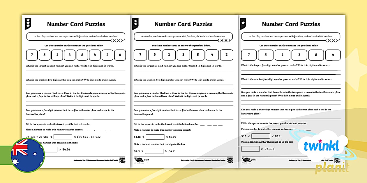 Year 5 Number: Number Card Puzzles Home Learning Tasks