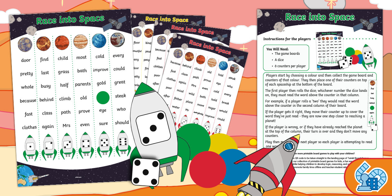 Year 2 Common Exception Words Race into Space Game - Twinkl