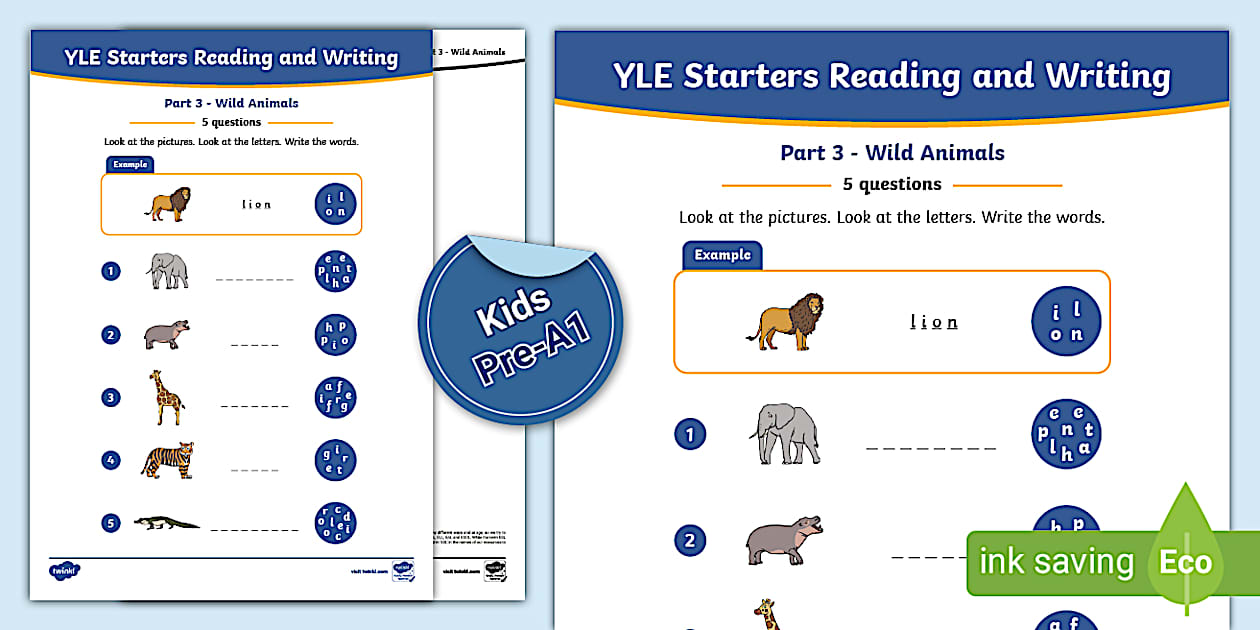 YLE Starters - Reading and Writing Part 3 (Wild Animals)